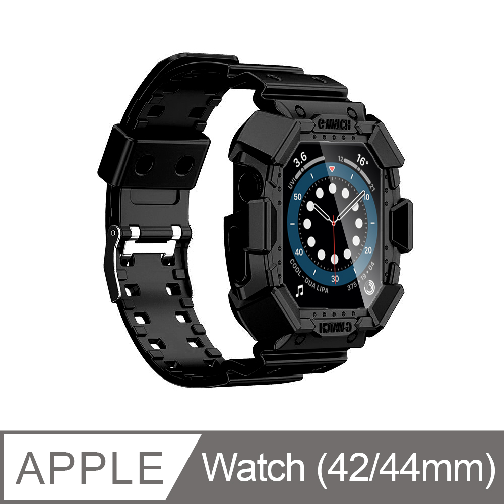 【Timo】Apple Watch 42/44mm 一體式耐衝擊全包覆替換錶帶-黑色 | 神腦生活