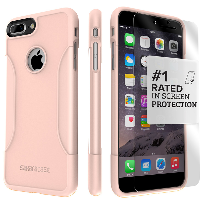 【Saharacase】撒哈拉 經典款 iPhone7Plus/8Plus 手機殼(9H玻璃保護貼+貼膜神器+安裝組) 玫瑰金 | 神腦生活